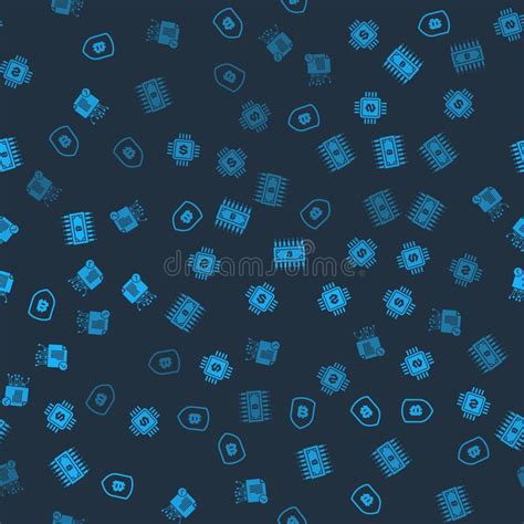 Set Shield With Bitcoin Processor Chip Dollar Cryptocurrency Circuit And Smart Contract On