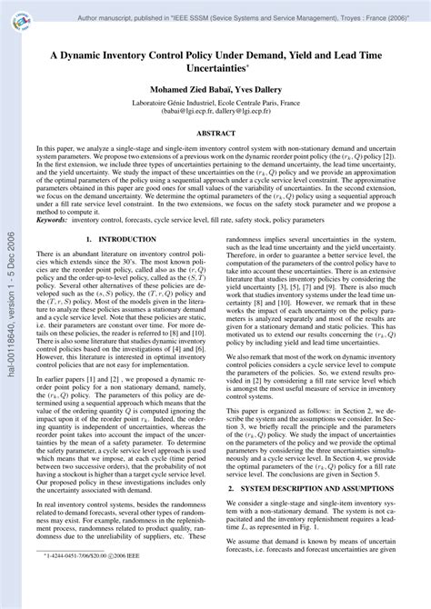 Pdf A Dynamic Inventory Control Policy Under Demand Yield And Lead
