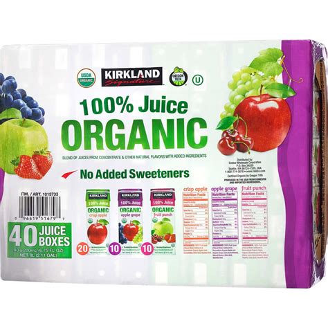 Costco Juice Kirkland Signature Organic Juice Assorted Flavours 40 X