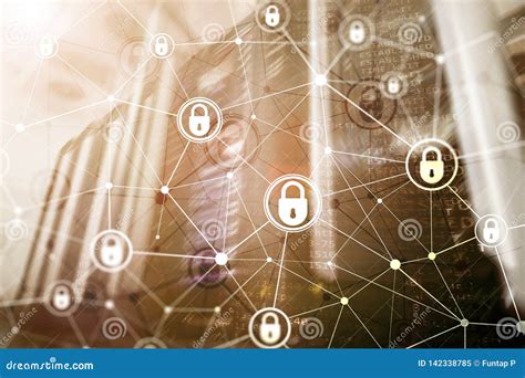 Cyber Security Information Privacy Data Protection Concept On Modern Server Room Background