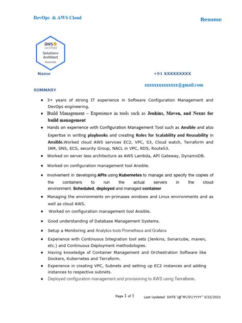 Devops Resume Download Free Pdf Cloud Computing Amazon Web Services