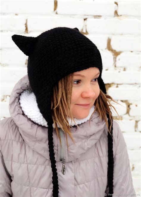 Вязаная шапка с кошачьми ушками купить в интернет магазине Ярмарка Мастеров по цене 4200