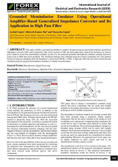 Pdf Grounded Meminductor Emulator Using Operational Amplifier Based