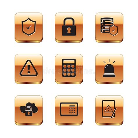 Set Shield With Check Mark Cloud Computing Lock Safe Password Protection Exclamation