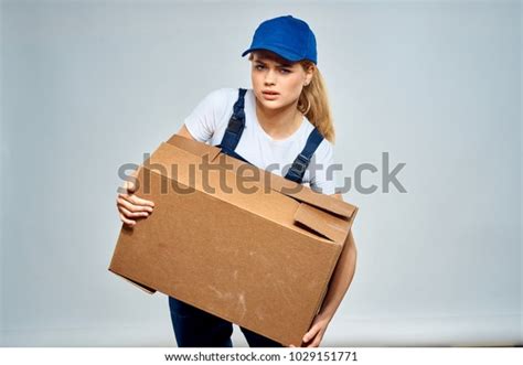 Indian Woman Holding Box Courier Blue Images Stock Photos Vectors Shutterstock