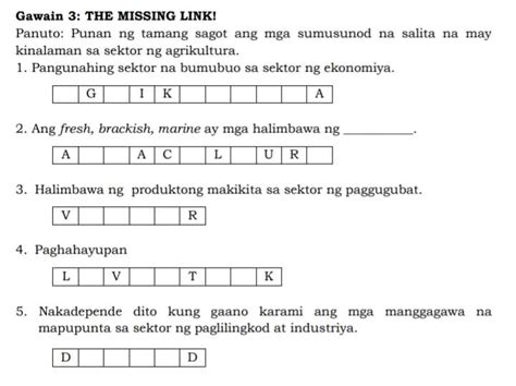 Gawain 3 THE MISSING LINK Panuto Punan ng | StudyX