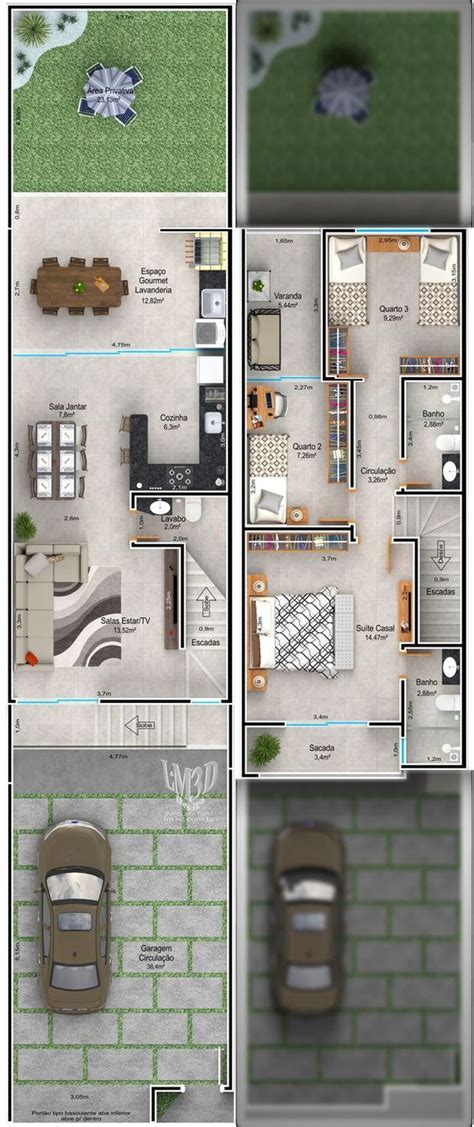 Distribuição Interna De Sobrado Com Três Quartos Sendo Uma Suíte Com
