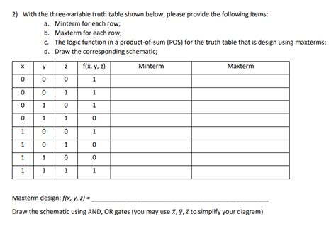 Solved 2 With The Three Variable Truth Table Shown Below