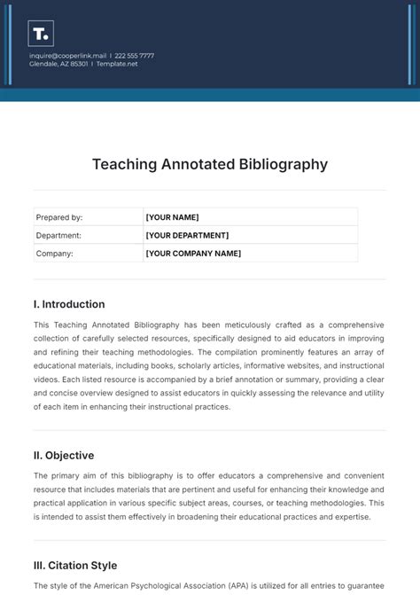 Free Teaching Annotated Bibliography Template To Edit Online