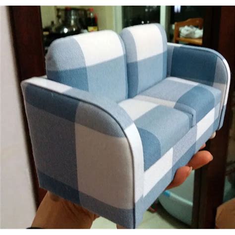 1 6 миниатюрный двойной голубой мягкий диван для 30 см Куклы Kawaii кукольный домик мебель