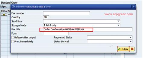 Populate The Sales Order Output Type Fax Title