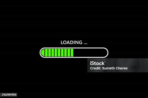 Green Loading Bar Progress Icon Load Indicator Sign On Black Background