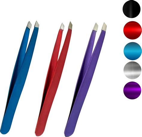 3 Pcs Stainless Steel Slant Tweezers For Eyebrows