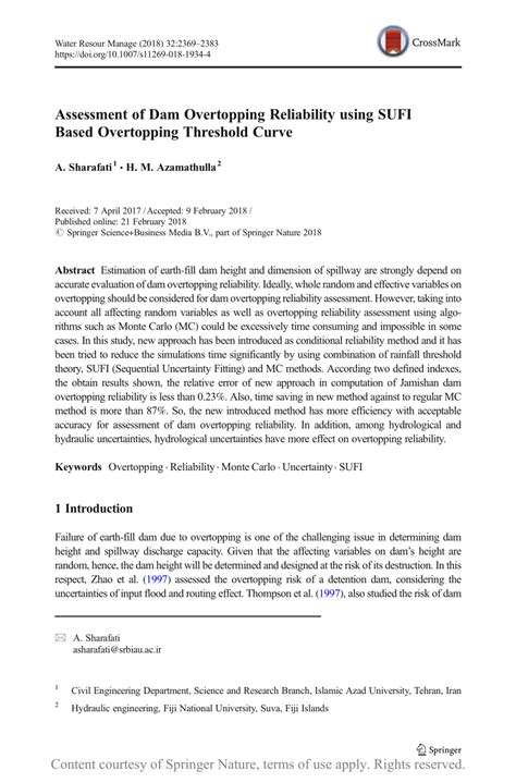 Assessment Of Dam Overtopping Reliability Using Sufi Based Overtopping