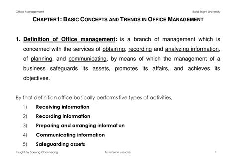 Basic Concepts And Trends In Office Management Assignments Business