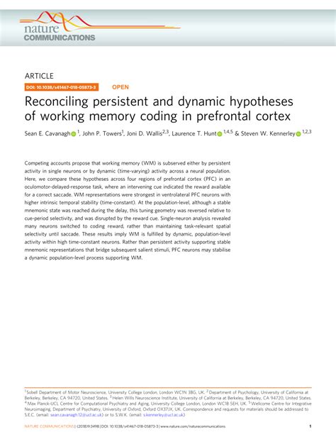 Pdf Reconciling Persistent And Dynamic Hypotheses Of Working Memory