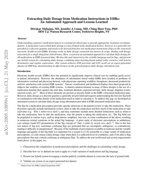 Pdf Extracting Daily Dosage From Medication Instructions In Ehrs An