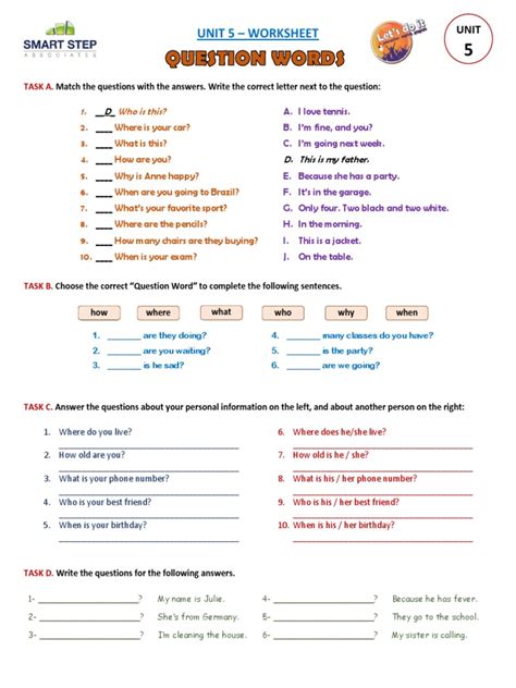 unit 5 question words pdf