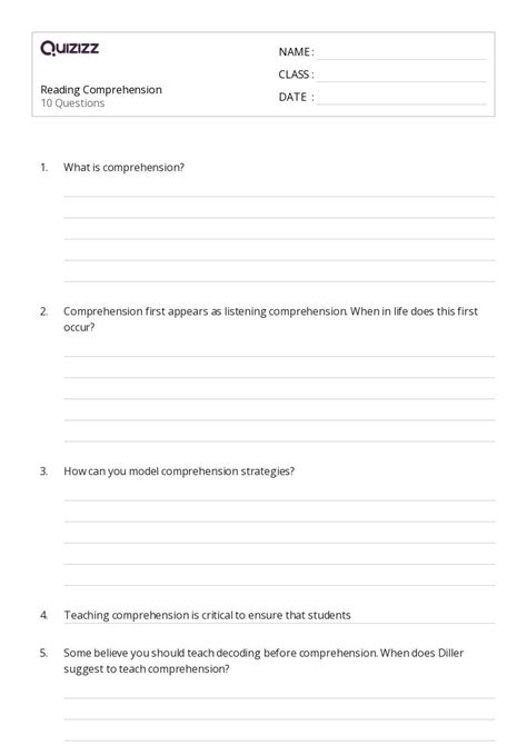 แผ่นงาน กลยุทธ์การอ่านเพื่อความเข้าใจ มากกว่า 50 แผ่นในราคา โรงเรียนอนุบาล ใน Quizizz ฟรีและ