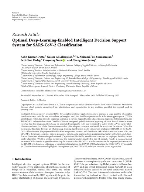 Pdf Optimal Deep Learning Enabled Intelligent Decision Support System For Sars Cov 2