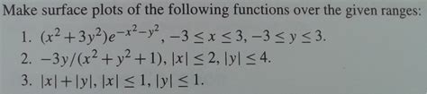 make surface plots of the following functions over