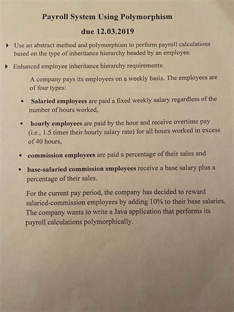 Solved Payroll System Using Polymorphism Due 12032019 Use