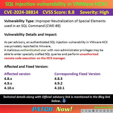 cve 2024 38814 sql injection vulnerability in vmware hcx patch now