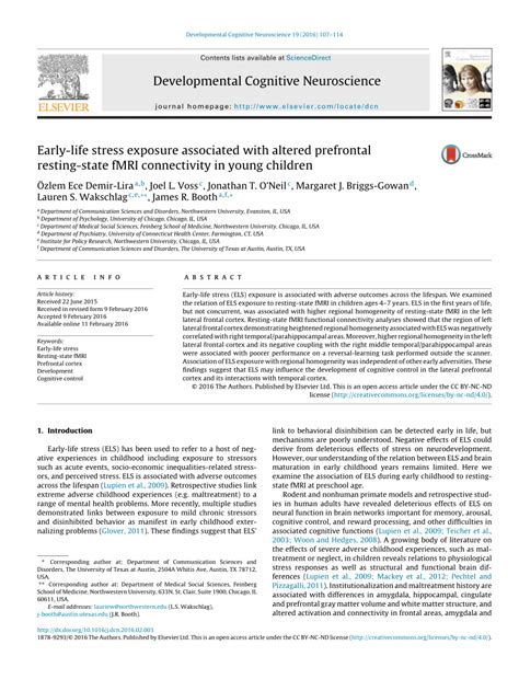 Pdf Early Life Stress Exposure Associated With Altered Prefrontal
