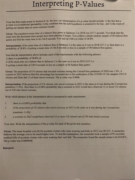 Solved Interpreting P Values From The Three Main Points In