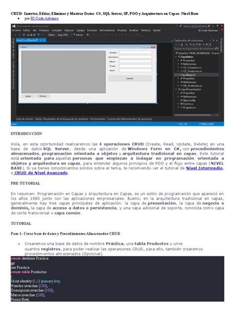 crud pdf servidor sql de microsoft c sharp lenguaje de programación