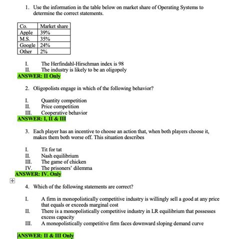 Solved 1 Use The Information In The Table Below On Market
