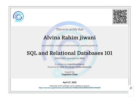 Sql Dataskills Ibm Certification Lifelonglearning Techskills Alvina Jiwani