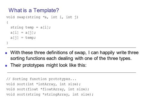 Lecture 17 Templates Part I What Is A Template In Short Its A Way