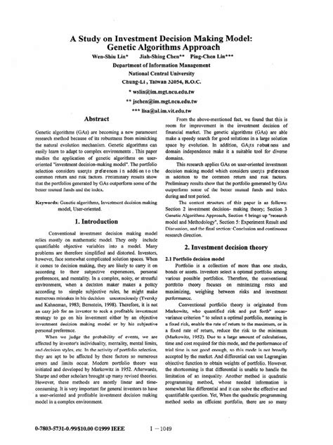 genetic algorithm investment decision making pdf genetic
