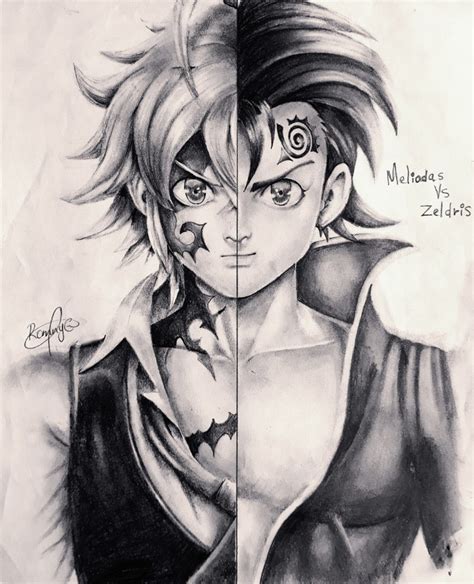 Espeng Dibujo Con Lápiz De Grafito De Meliodas Vs Zeldrismeliodas