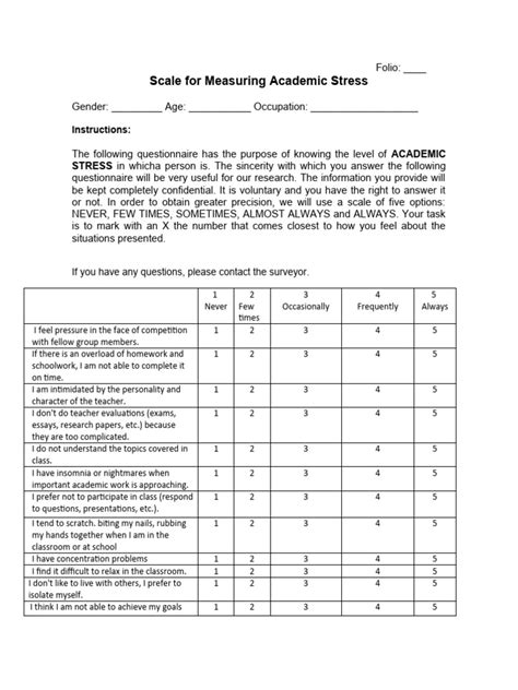 Survey To Measure Academic Stress Pdf Teachers Questionnaire