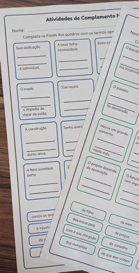Atividade De Complemento Nominal Ler Brincando