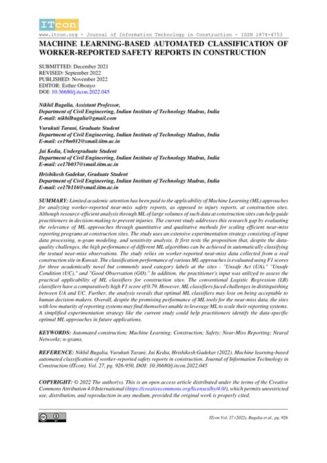 PDF Machine Learning Based Automated Classification Of Worker Reported Safety Reports In