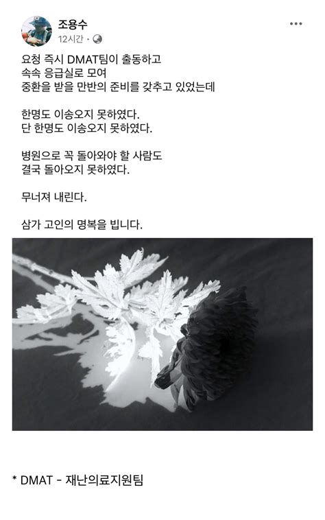 [잡담] 참사 관련 전남대 응급의학과 교수님 글이 너무 슬프다 진짜 인스티즈 Instiz 연예 카테고리