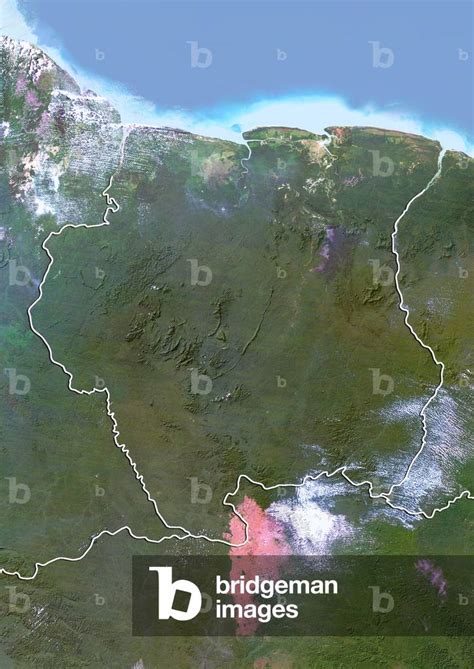 Image Of Suriname Satellite Image With Bump Effect With Border