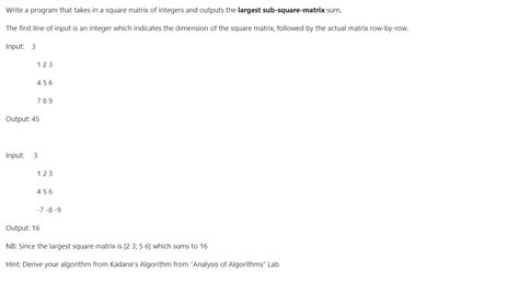 Solved Write A Program That Takes In A Square Matrix Of Chegg