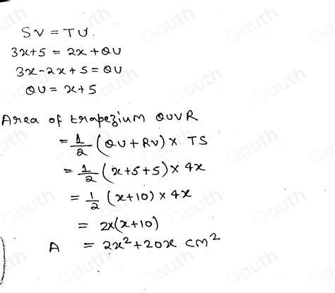 Solved The Diagram Shows Rectangle STUV TQU And SRV Are Straight Lines The Area Of