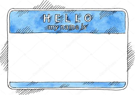 Blue Name Tag Sticker Hello My Name Is On White Background Blank Badge