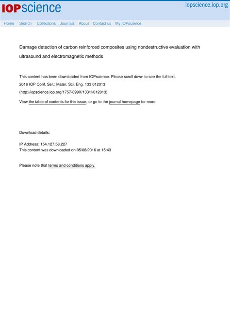 PDF Damage Detection Of Carbon Reinforced Composites Using Nondestructive Evaluation With
