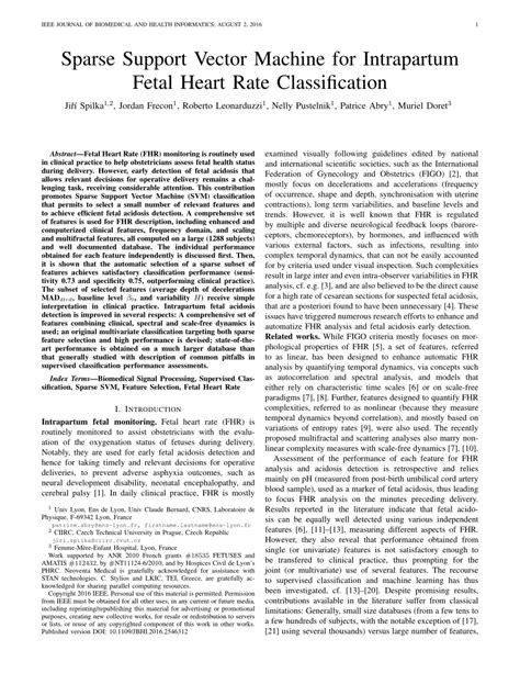 Pdf Sparse Support Vector Machine For Intrapartum Fetal Heart Rate Classification