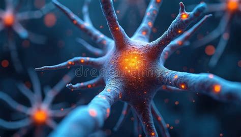 Microscopic View of Neuron Network, Intricate Neural Connections in Vibrant Blue, Orange ...