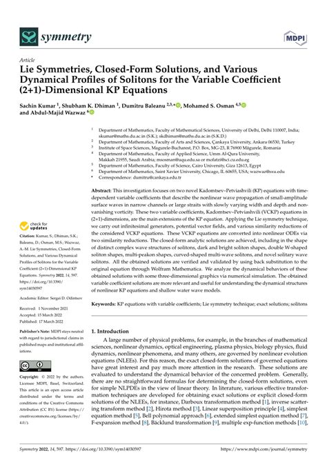 Pdf Lie Symmetries Closed Form Solutions And Various Dynamical
