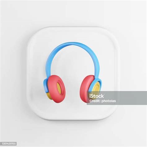 여러 가지 색상의 헤드폰 아이콘 흰색 정사각형 버튼 키 인터페이스 요소를 렌더링하는 3d Dj에 대한 스톡 사진 및 기타 이미지 Istock