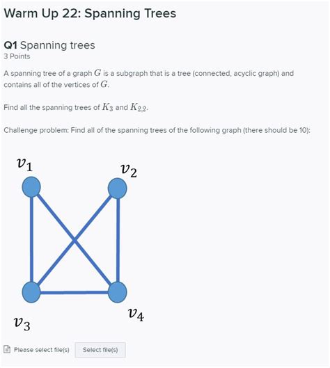 Solved Warm Up Spanning Trees Q Spanning Trees Points Chegg Com