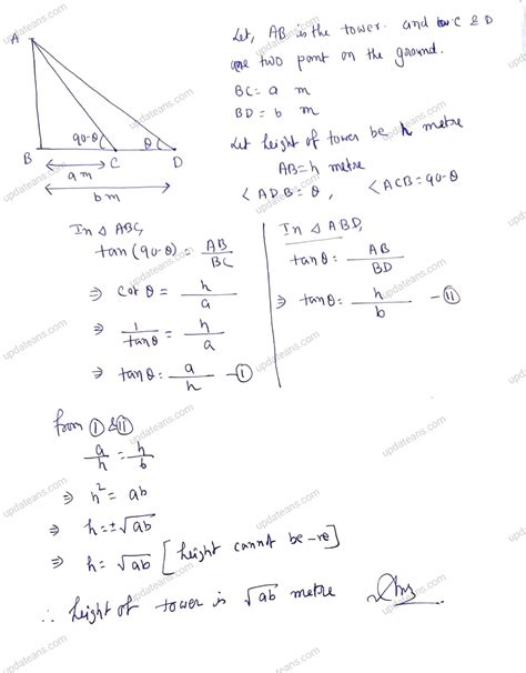 Update Ans Class 10 Height And Distance The Angles Of Elevation Of The Top Of A Tower From